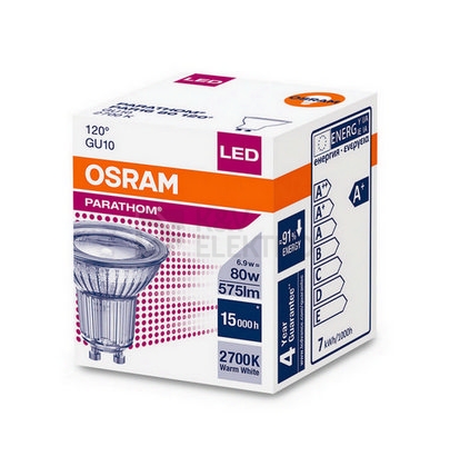 LED žárovka GU10 PAR16 Osram PARATHOM 6,9W (80W) teplá bílá (2700K), reflektor 120° | K&V ...