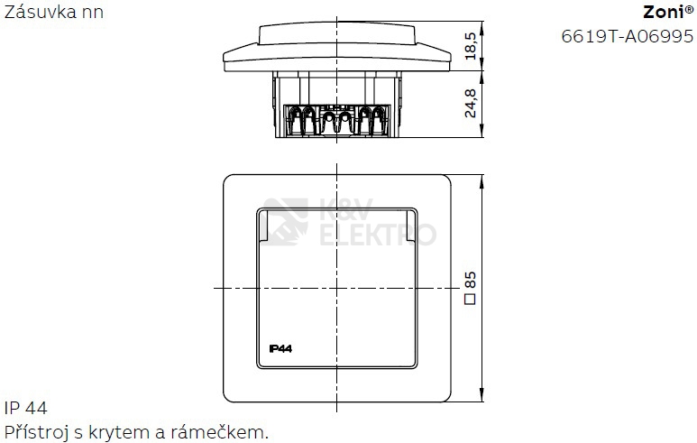 ABB Zoni zásuvka IP44 bílá 6619T-A06995 500 s clonkami | K&V ELEKTRO a.s.